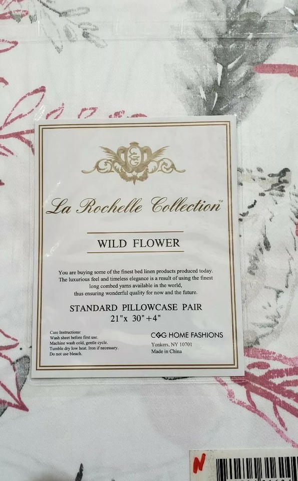 La Rochelle Collection Wild Flower Standard Pillowcase Pair 100% Combed ...