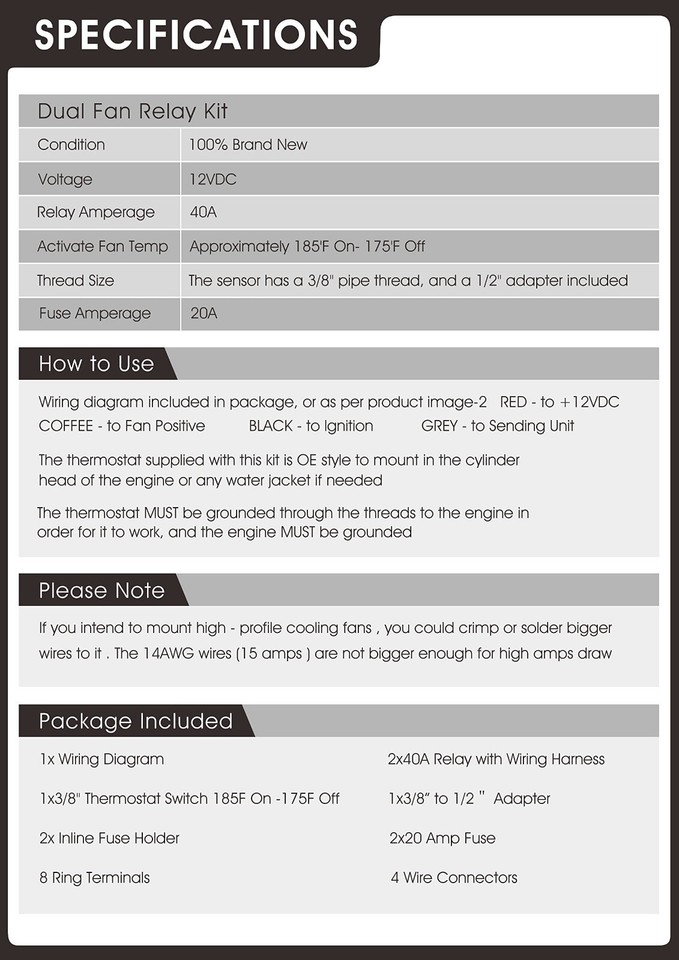 Dual Electric Cooling Fan Wire Harness Kit Electric Fan Relay Kit ...