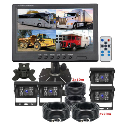 9" QUAD SPLIT SCREEN MONITOR 4x SIDE REAR VIEW CCD CAMERA SYSTEM +2x ...