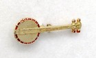 Banjo Instrument Brooch Pin Red Enamel Shiny Gold Tone Metal Taiwan ...