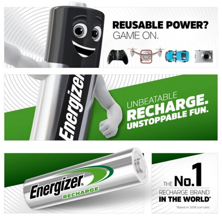 Energizer Recharge Power Plus 700mAh Pre-Charged AAA NiMH Batteries - 4 ...