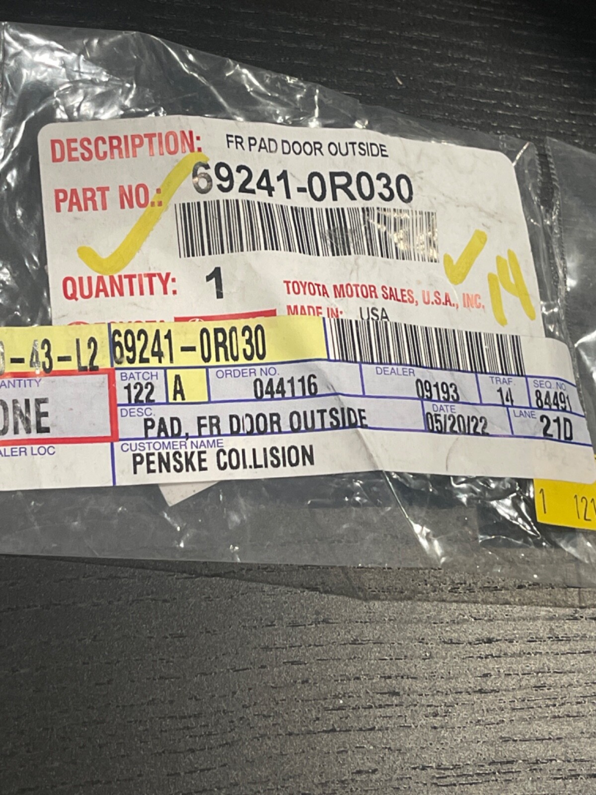 692410R030 Genuine Toyota Pad FR Door Outside 69241-0r030 for sale ...