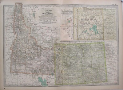 Original 1902 Map IDAHO WYOMING Yellowstone National Park Indian ...