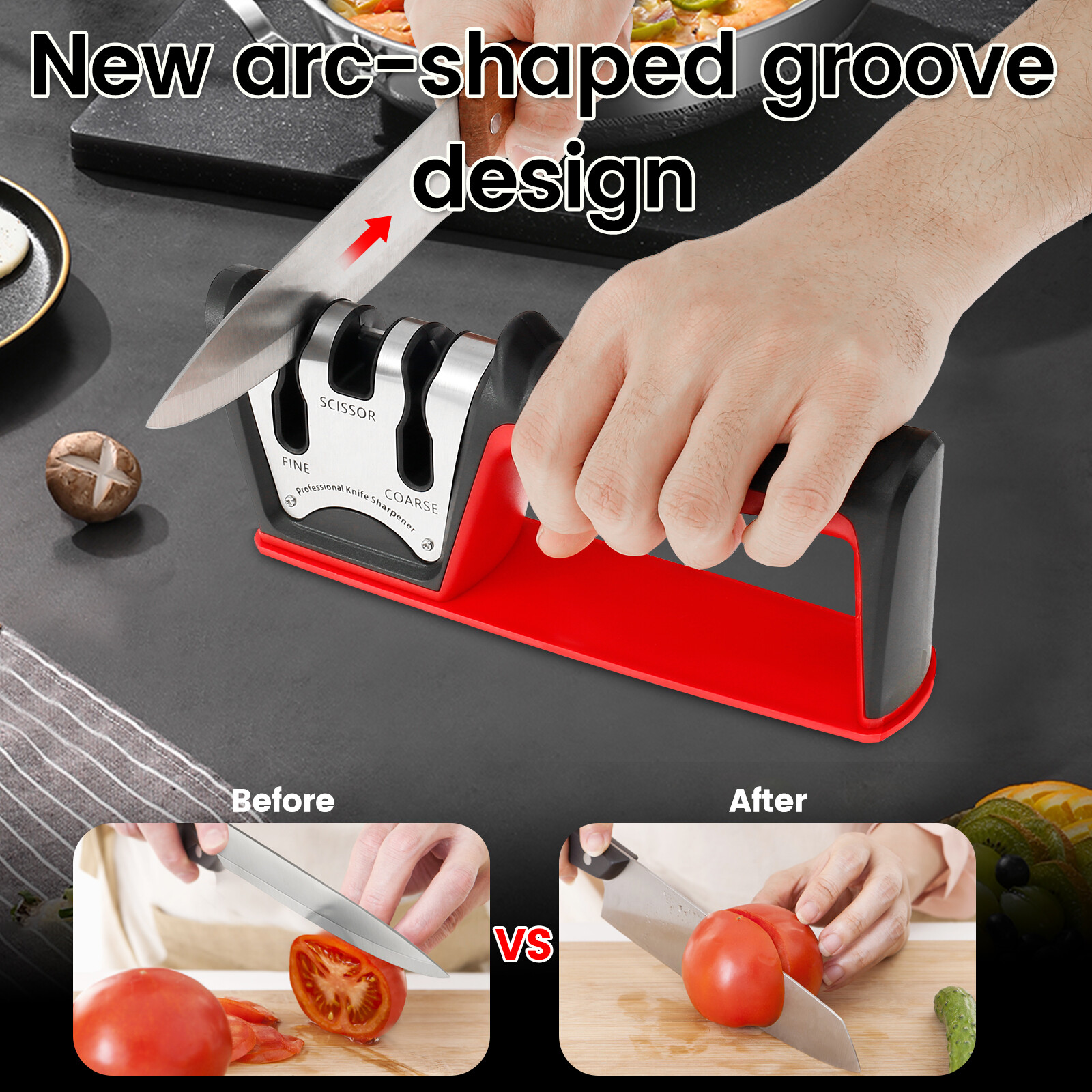 Kitchen Cutter Sharpener with 3 Sharpening Slot Handheld Sharpening ...