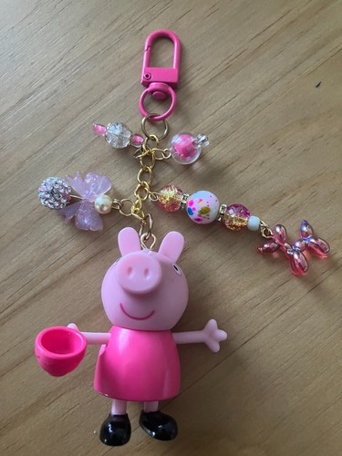 Handmade Peppa Pig Beaded Bag Backpack Charm Keychain with trading card ...