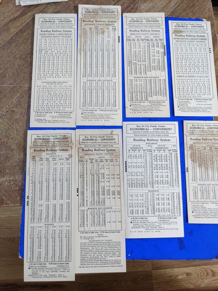 8 Reading Railroad Systems Timetables Schedules 1936 | eBay