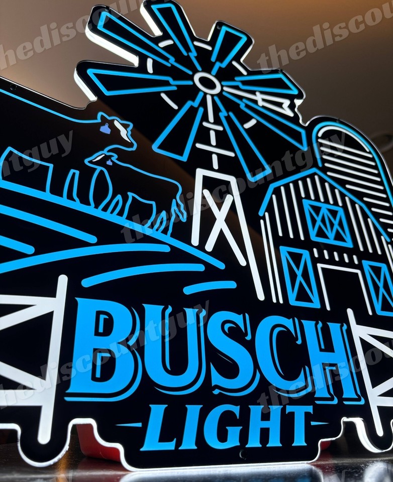 FARM BUSCH LIGHT BARN COW WINDMILL RANCH AGRICULTURE BLUE LED NEON BEER ...