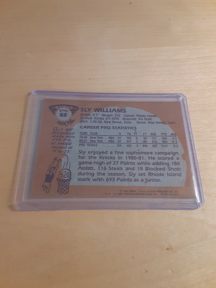 1981/82 Topps #88 East SLY WILLIAMS New York Knicks Basketball Card ...