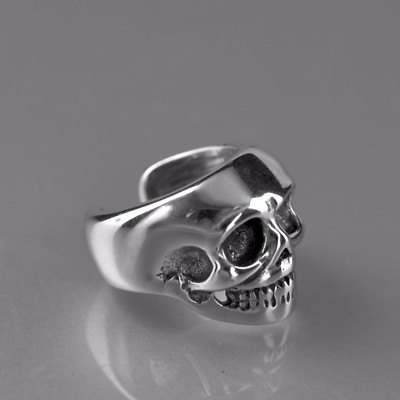 silver skull ear cuff clip on non-piercing stainless steel single ...