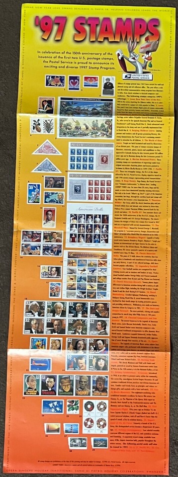 USPS 1997 Stamp Poster 12" x 36" Full Year Stamp Commemorative Issues ...