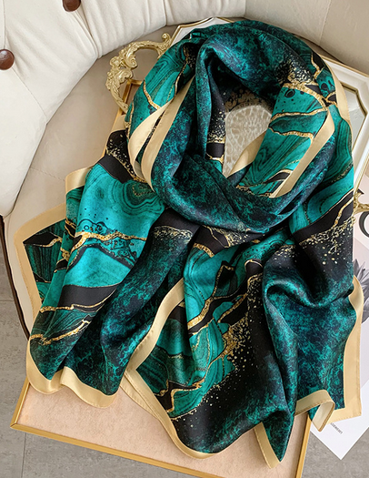 100% Silk Satin Scarf Women long neckerchief Shawl Wrap floral blue ...