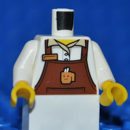 LEGO PARTS 1X MINIFIGURE TORSO/REDDISH BROWN APRON WITH CUP/NAME TAG ...