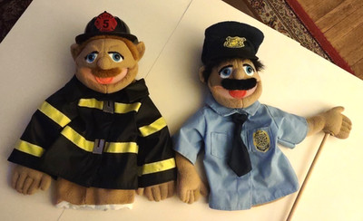 Melissa & Doug Lot of 2 Hand Puppets Fireman Firefighter Police Officer ...