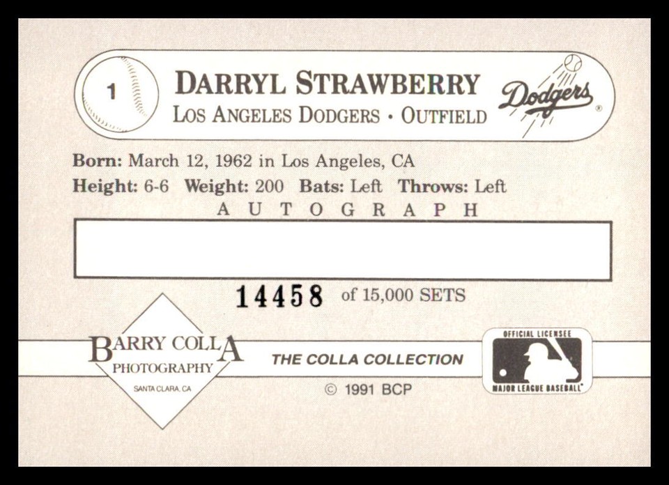 1991 The Colla Collection Darryl Strawberry #1 Darryl Strawberry | eBay