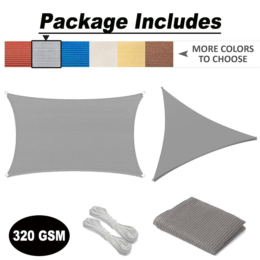 Sun Shade Sail Rectangle 98% UV Block 320GSM / 420D Extra Heavy Duty ...