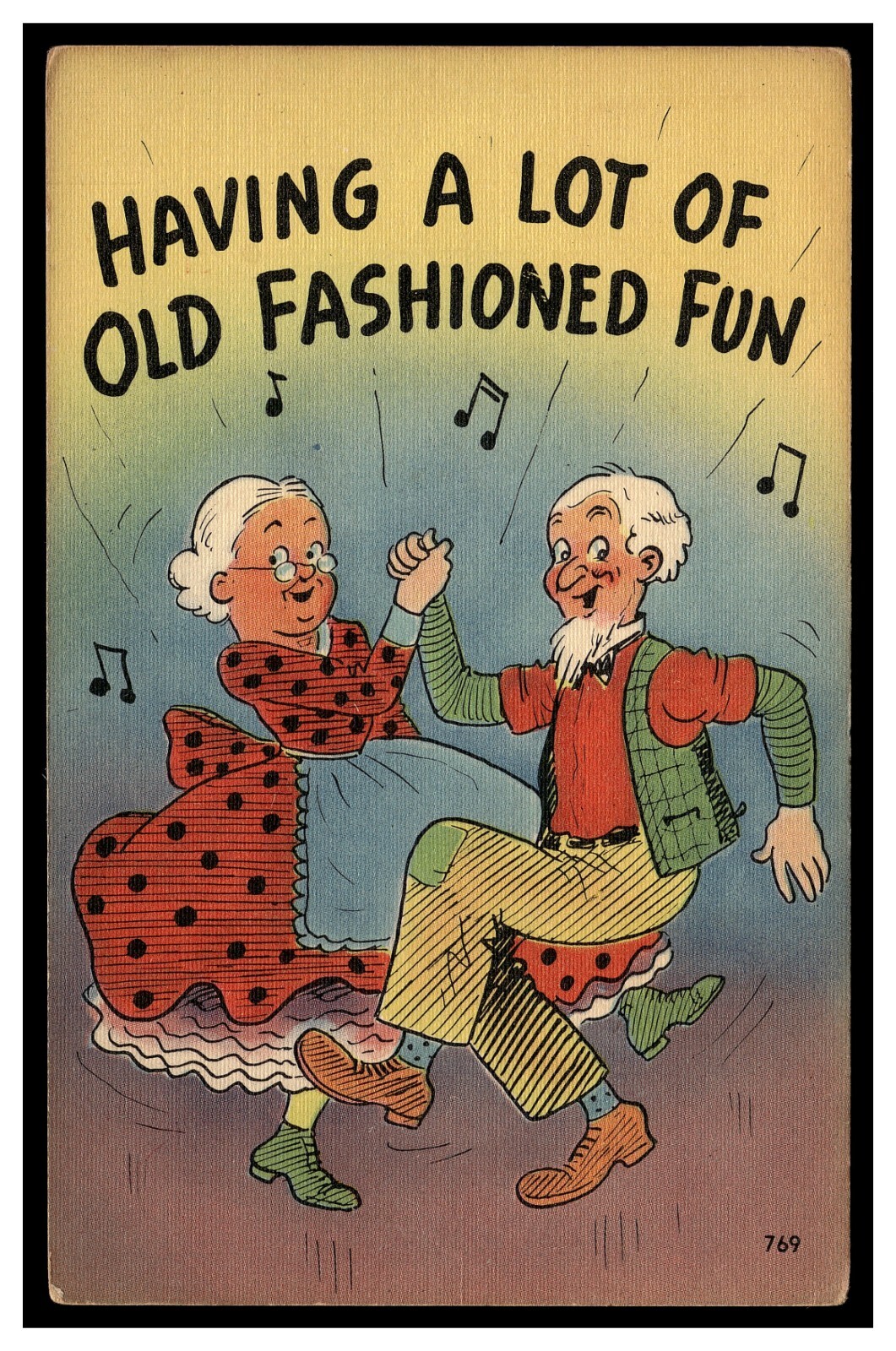 HAVING ALOT OF OLD FASHIONED FUN VINTAGE POSTCARD UNUSED GRANNY GRAMPA ...