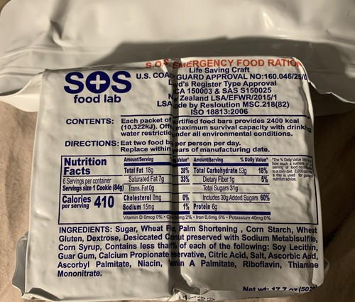 SOS Emergency Food Ration Bars - 6 servings, 2400 kcal; Exp 2027 | eBay