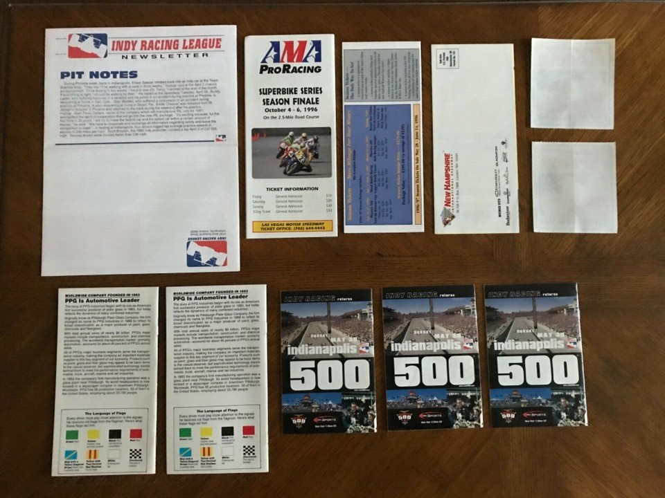 Indy 500 Spectator/Fan Guides + IRL Newsletter & Decals + Race Event ...
