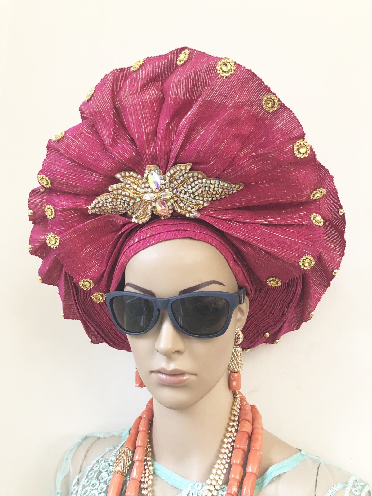 Aso Oke Auto Gele, Fan Gele, Pink Auto Gele, African Head Gears ...