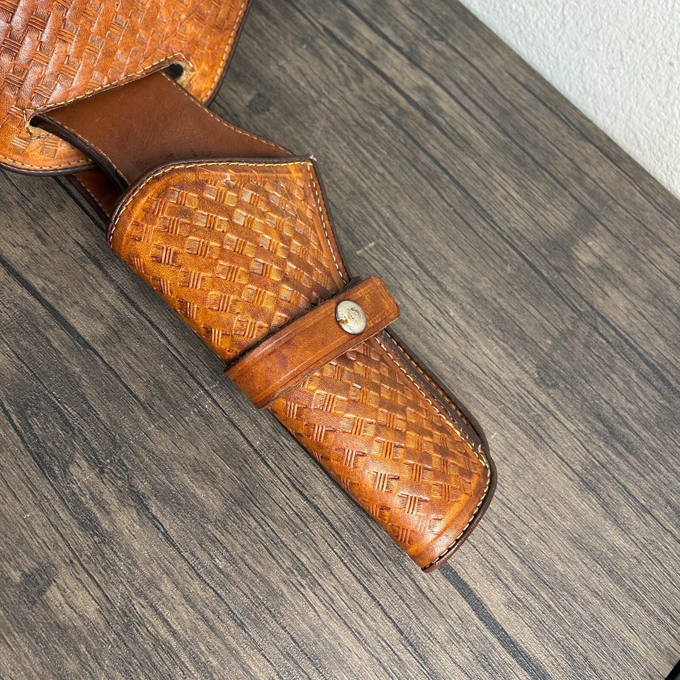 LEATHER Western Gun Holster and Wide Belt Brown Tooled Bullet Loops ...