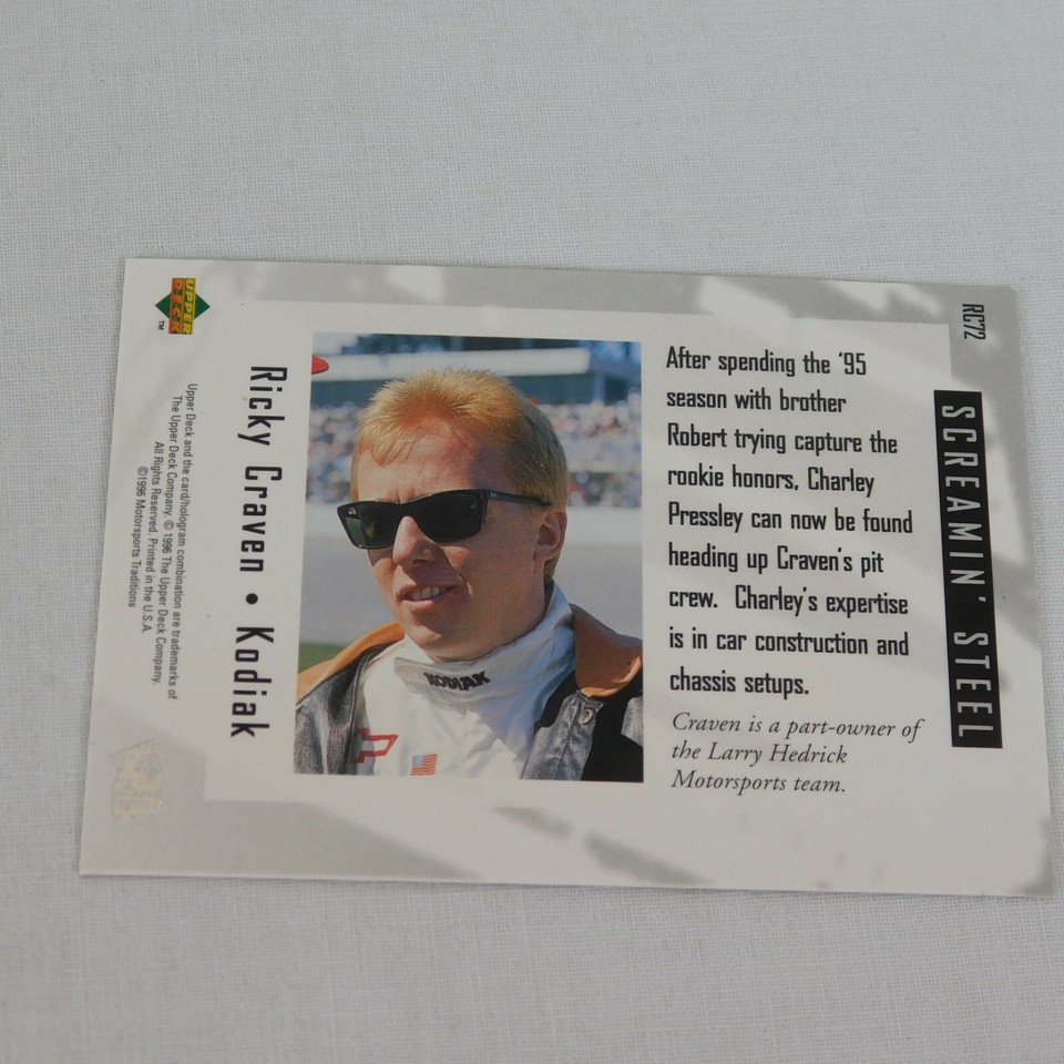 1996 Upper Deck Screamin' Steel Card Ricky Craven RC72 VTG Hologram ...