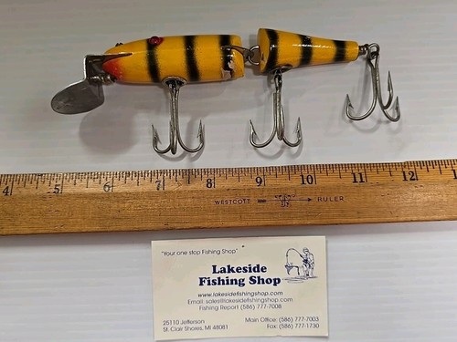 VINTAGE 7" CREEK CHUB PIKIE JOINTED WOODEN MUSKIE FISHING LURE JAILBIRD ...