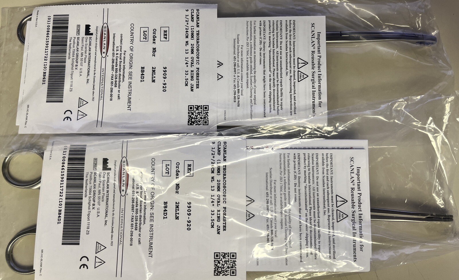 SCANLAN 9909-920 FOERSTER LUNG CLAMP 10 MM SHAFT 20 MM OVAL RING 13 1/4 ...