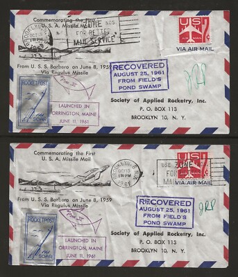 1961 US rocket mail covers SOAR - Recovered from Swamp - EZ 44C1, 44C1a ...
