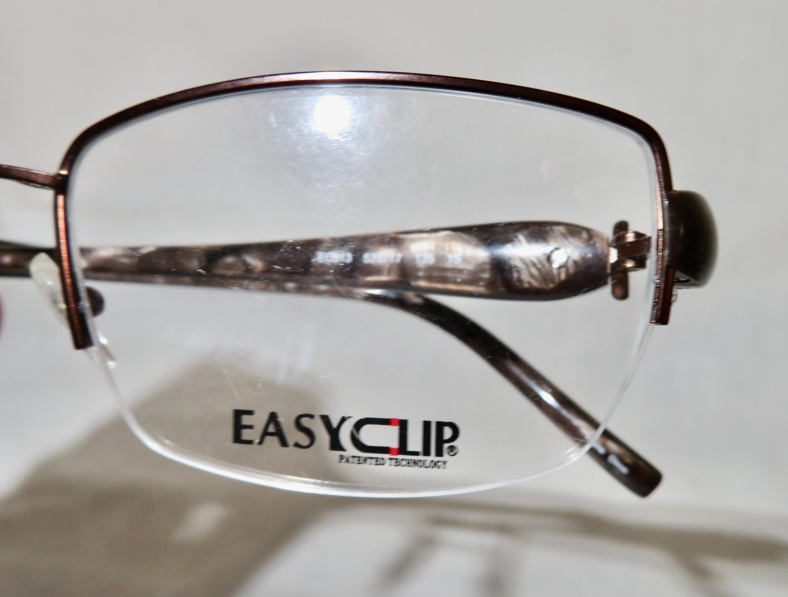 EasyClip EC313 eyewear 53-17-135 NEW eyeglass frame Brown metal 1/2 rim ...