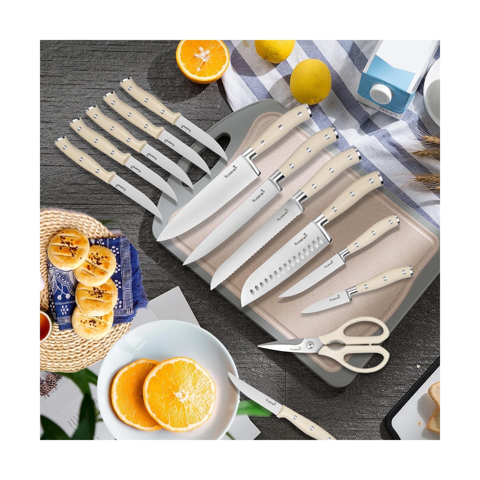 Kuisine Chef Knife Set Block Razor-sharp German High Carbon Stainless ...