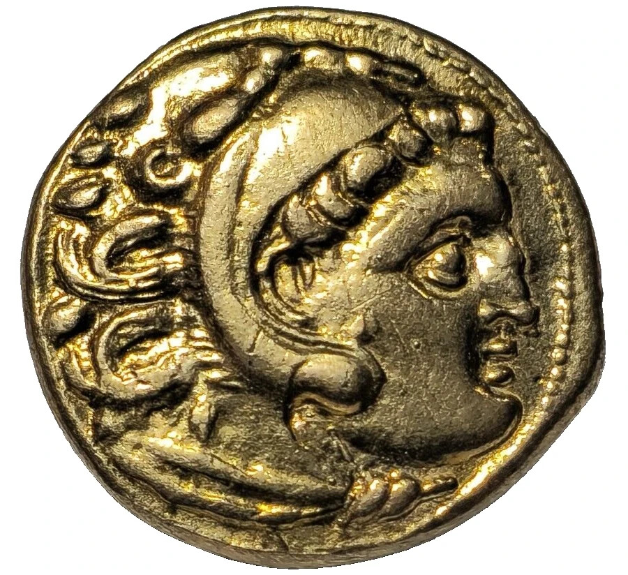 SUPERB ANCIENT ELECTRUM GREEK GOLD COIN DRACHM ALEXANDER.LOW CARAT. 2,9 ...