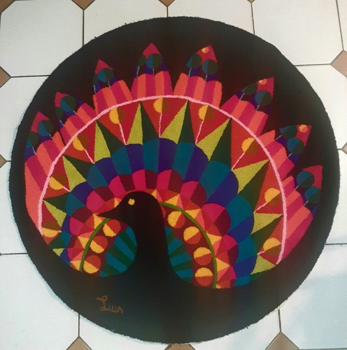 Luis Montiel Signed Mali Mai 42" Round Rainbow Peacock Tapestry Rug | eBay