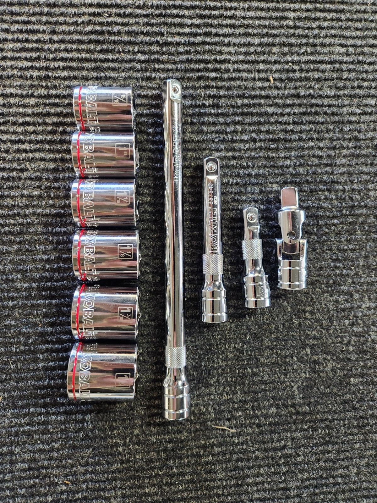 10 PCS Kobalt 1/2 inch Drive Socket & Extension set SAE 6 Point Large ...