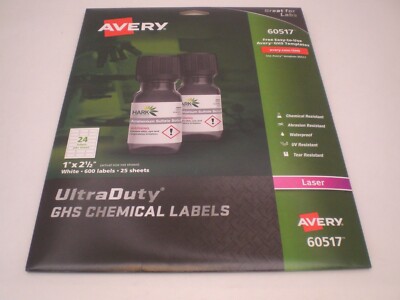 AVERY 60517 ULTRA DUTY GHS CHEMICAL LASER WHITE LABELS 1" x 2 1/2" | eBay