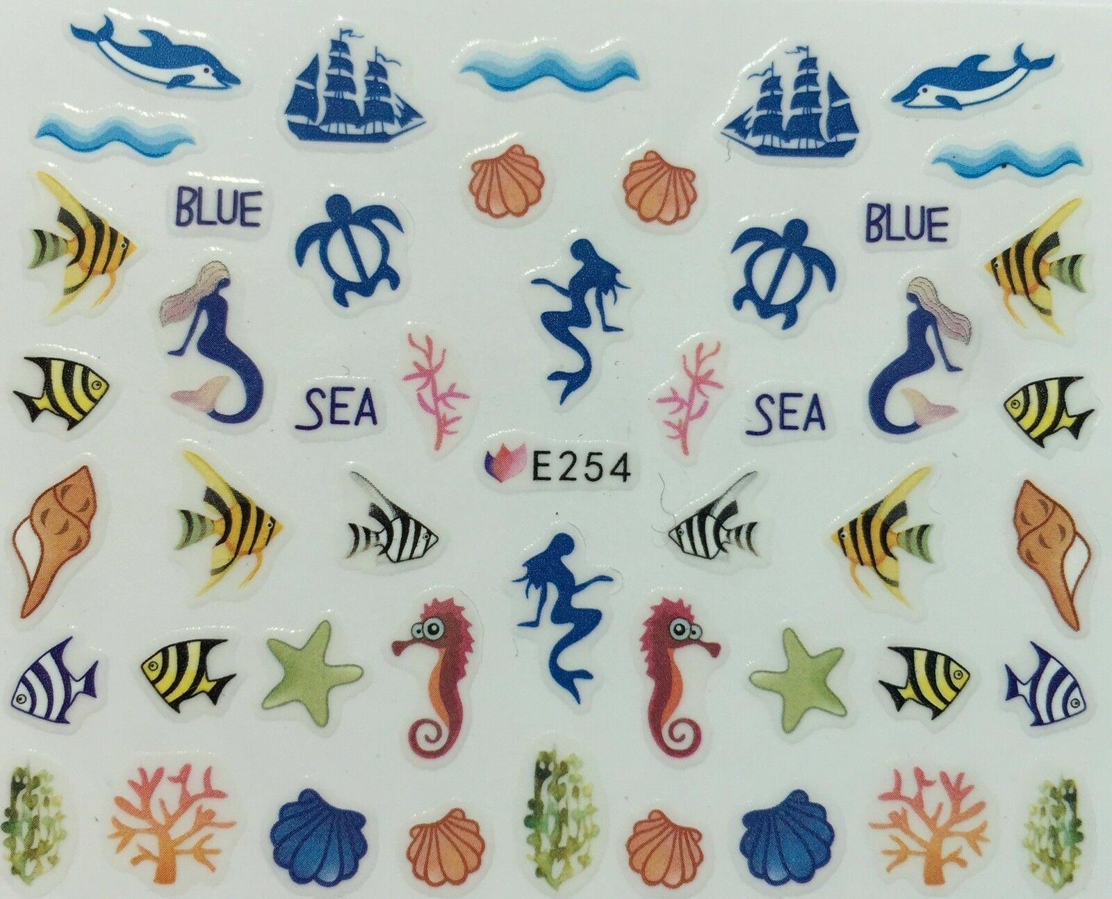 Nail Art 3D Decal Stickers Fish Blue Sea Horse Mermaid Sail Boat Turtle ...