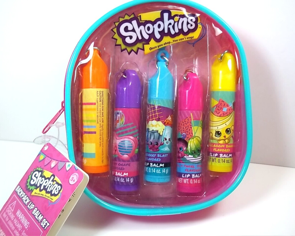 Shopkins Mini backpack 5 flavored lip balm set NEW | eBay