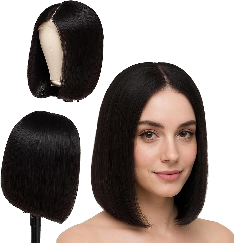 Glueless Wig Human Hair 12 Inch, Full Frontal Lace Front Wigs Hair Pre ...
