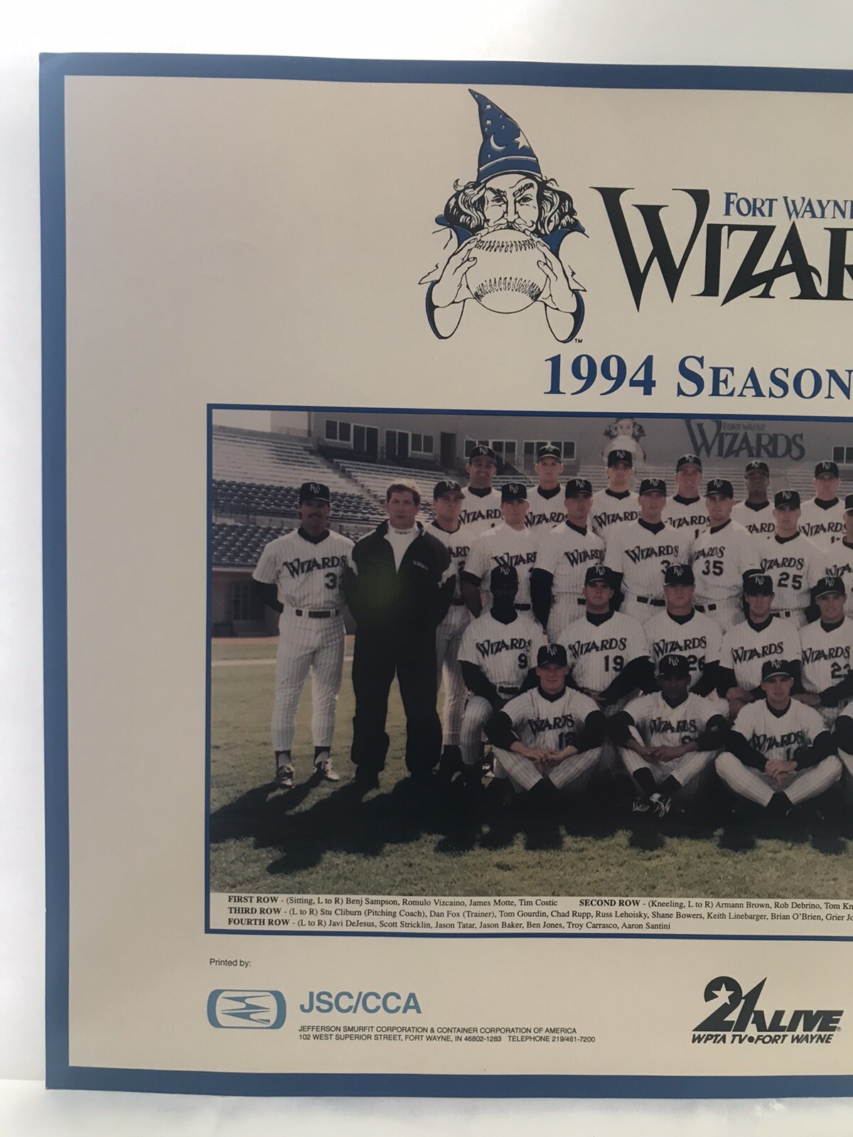 Vintage Fort Wayne Wizards 1994 SEASON Baseball Team Photo Poster | eBay