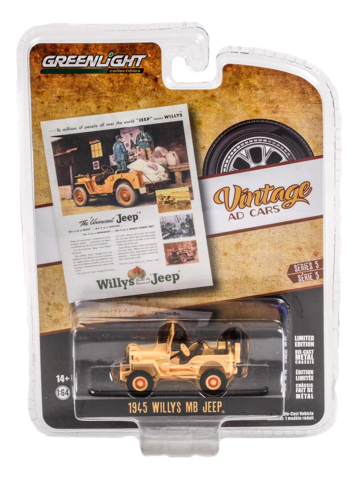 Greenlight 1:64 Vintage Ad Cars SR 5 1945 Willys MB Jeep