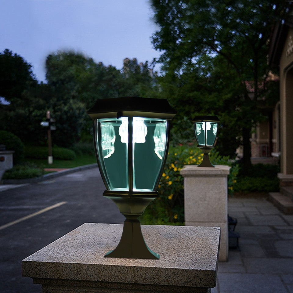 2-Pack Solar LED Post Light Lamp Yard Driveway Fence Outdoor Pillar ...