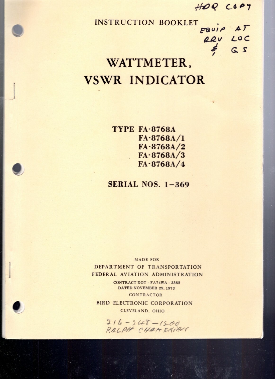 Original Bird FA-8768A/1/2/3/4 Wattmeter VSWR Indicator Instruction ...