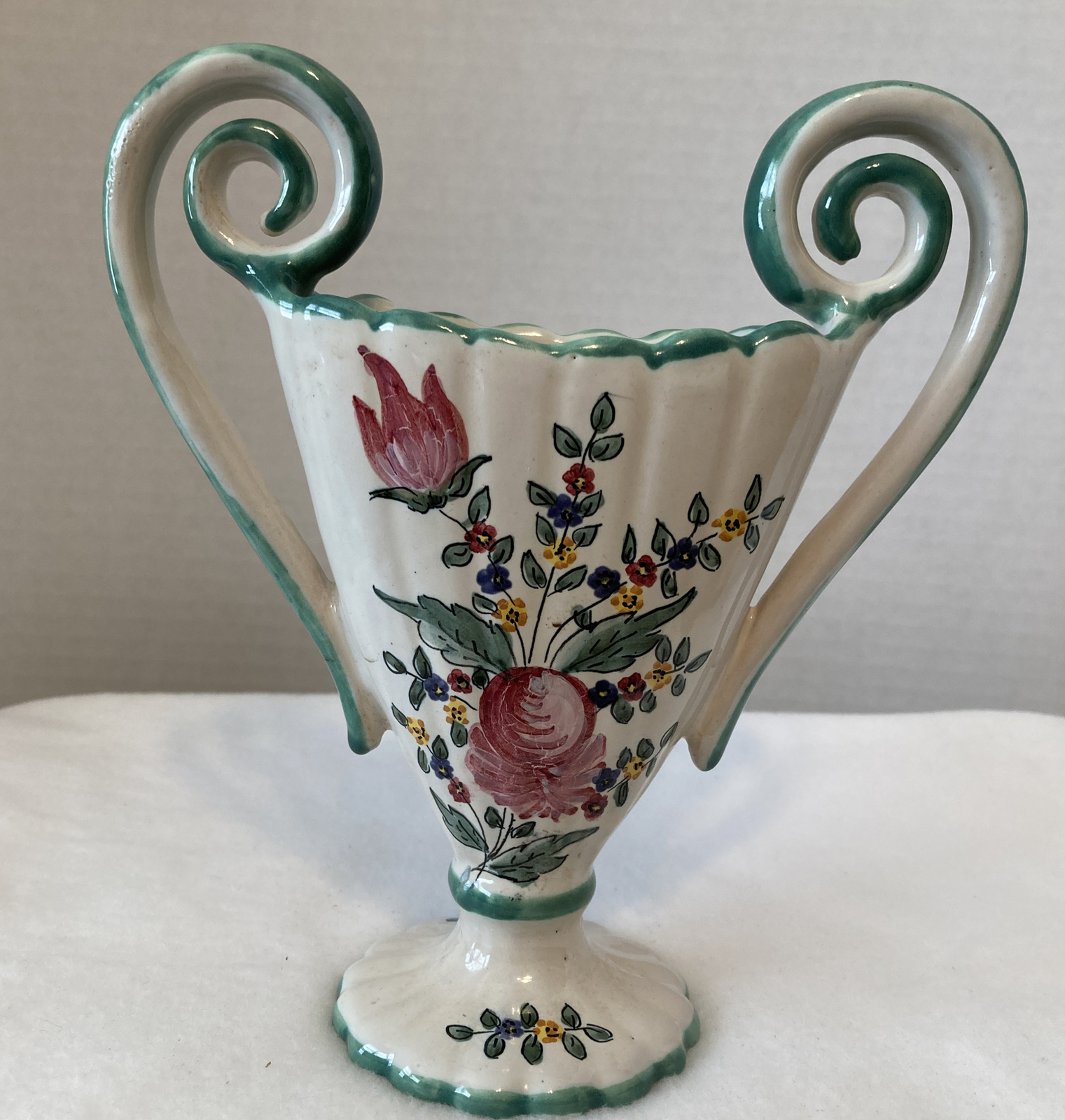 Vintage Italy Vanro Pottery Floral Design Vase With Double Handles M ...