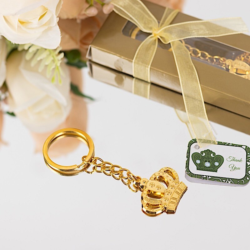 GOLD 5 Metal 3" Princess Crown KEYCHAINS Gift Box Thank You Tags Party ...