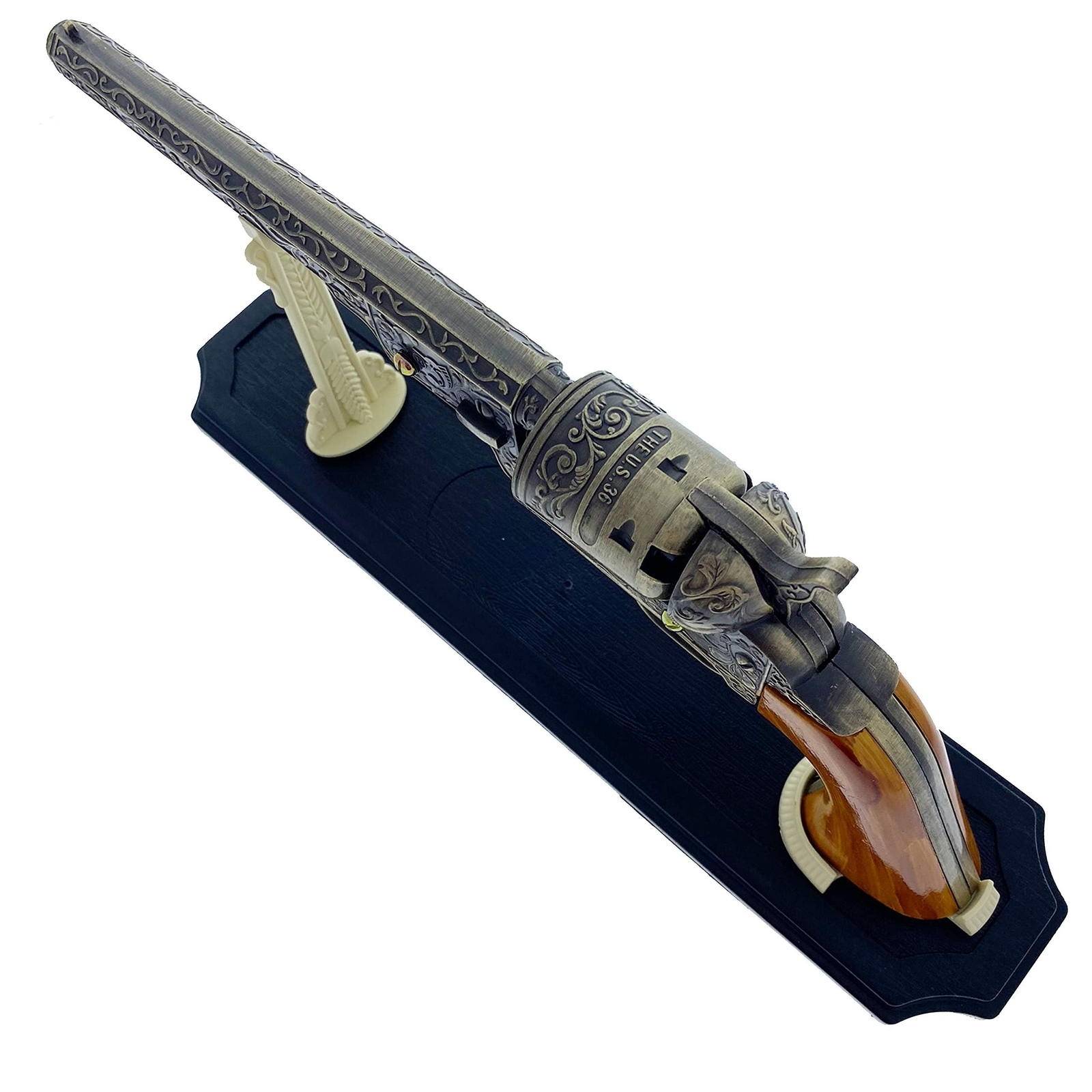 US 13" Decorative Antique Wood Western Style Navy Revolver with Display ...