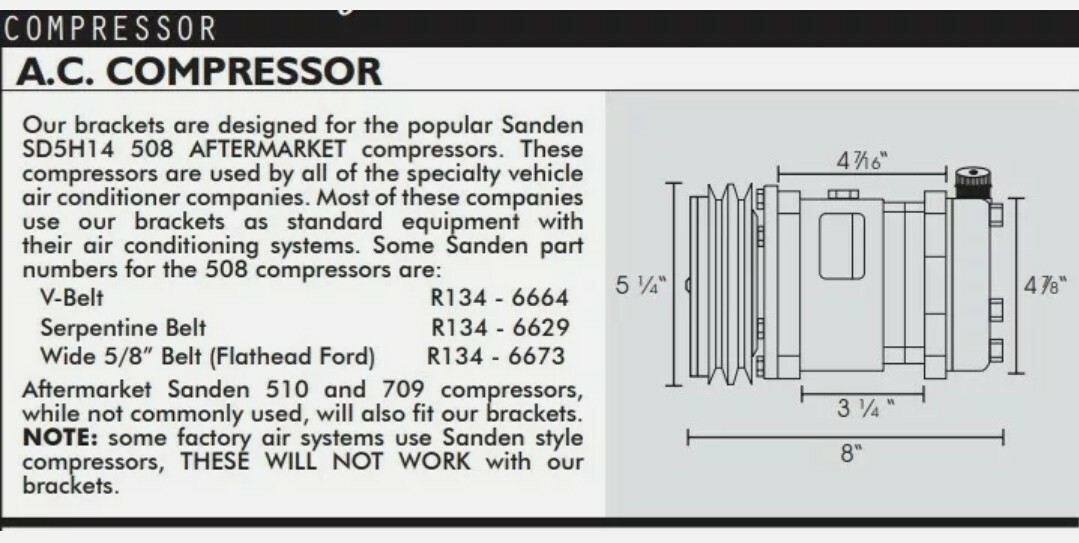 Alan Grove 306 Bracket Kit Set Alternator A/C Air Compressor SBC LWP 87 ...
