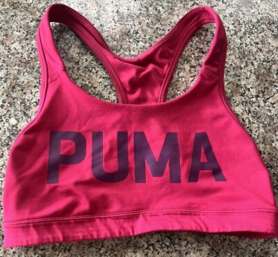 Puma Mid Impact Puma Logo Fit Sports Bra Sunset Pink Size Medium | eBay