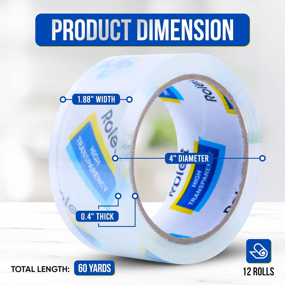 Packing Tape, 12 Rolls Shipping Tape, Heavy Duty Packaging Tape 1.88” X ...
