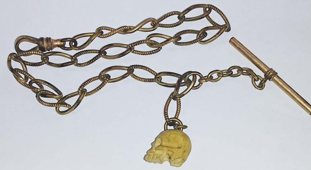 RARE Old Vintage Victorian Skull Skeleton Watch Fob J… - Gem