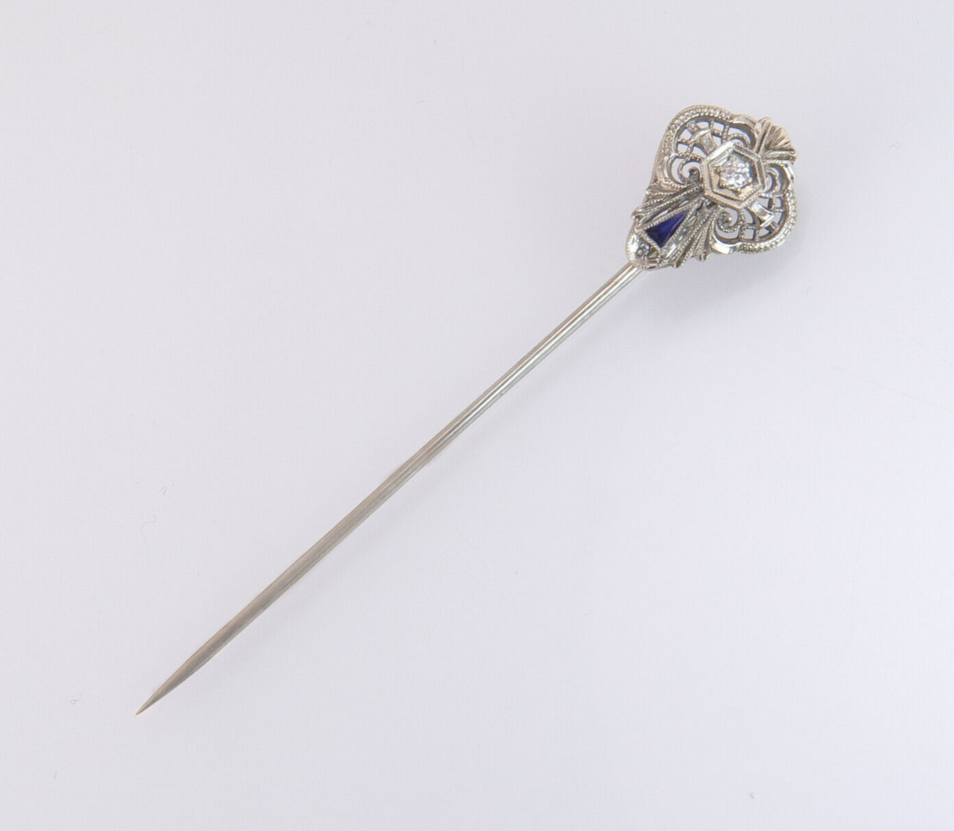 Antique Estate 14K White Gold Genuine Diamond & Sapphire Art Deco Stick ...
