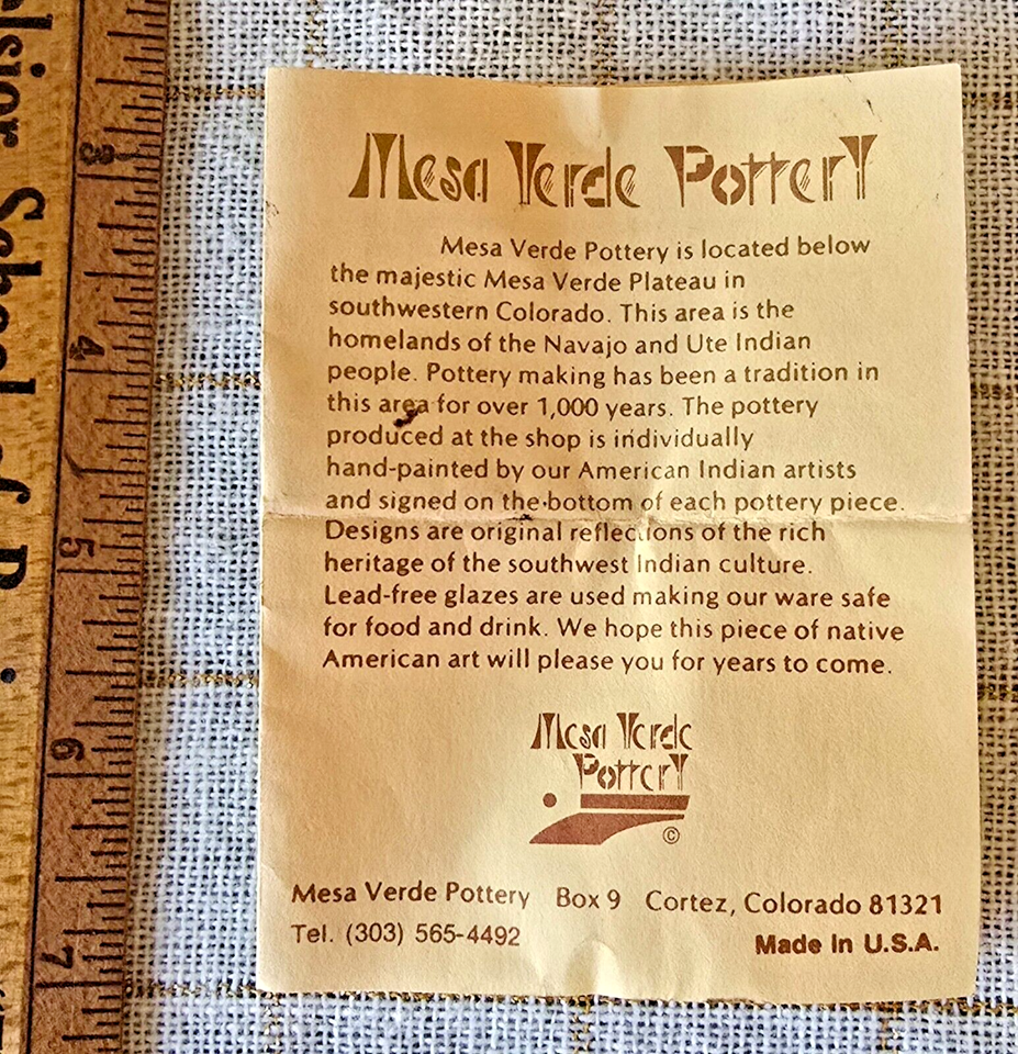 MESA VERDE POTTERY, VINTAGE PAINTED BOWL- SIGNED C. TAIK, UTE, USA ...